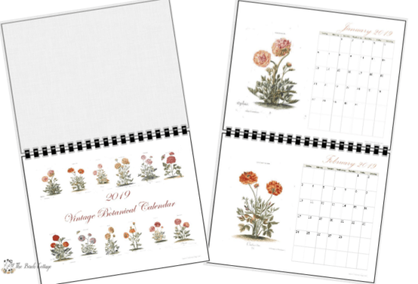 2019 Printable Monthly Calendar With Vintage Botanical Art - Ideas for ...
