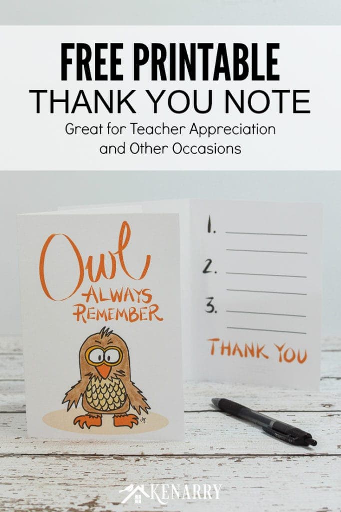 Thank You Note for Teacher Appreciation: Owl Free Printable - Ideas for ...